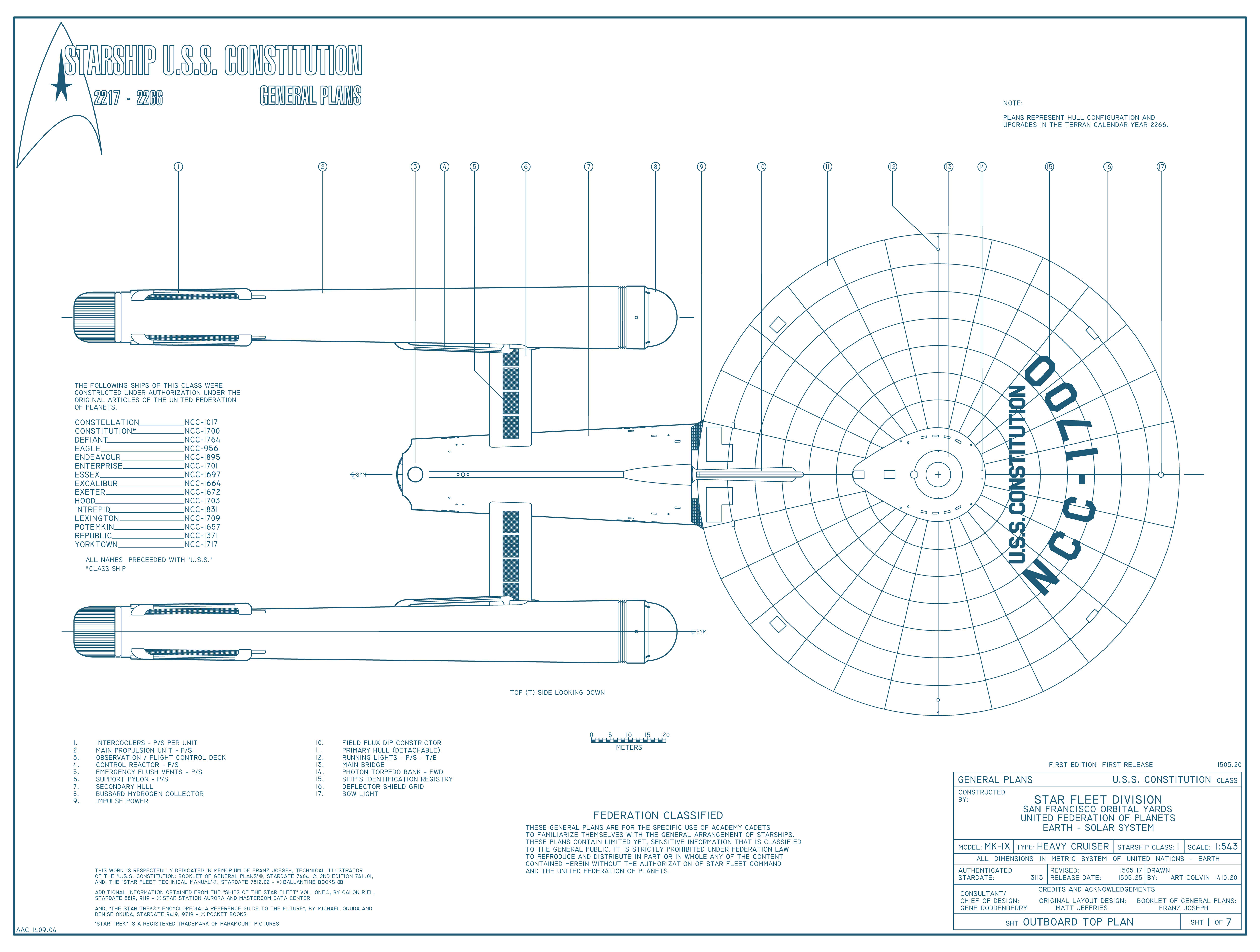 Star Trek Blueprints: Starship U.S.S. Constitution NCC-1700 General ...