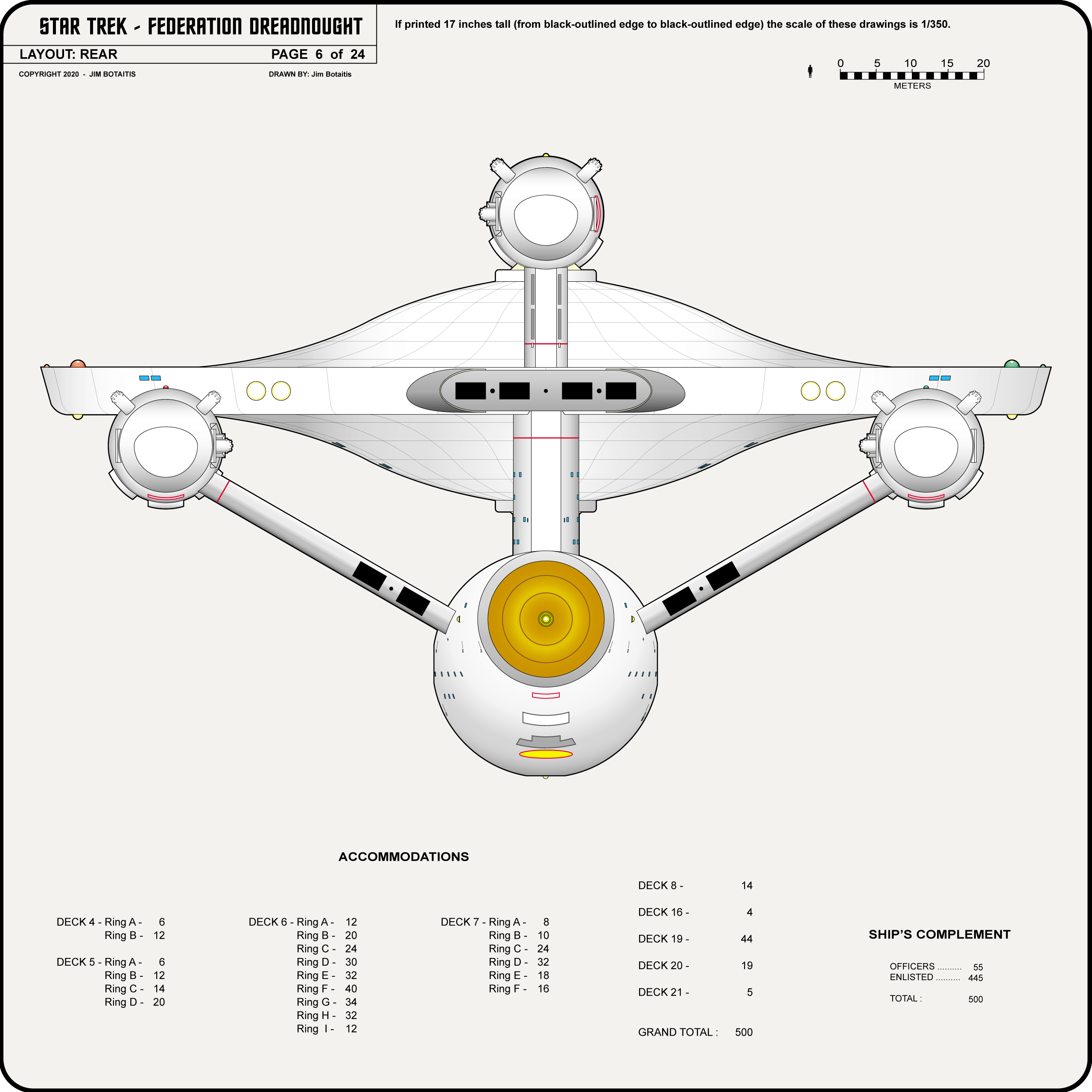 Dreadnought Class Starship [TOS] Profile, Cutaway, and Deck Plans